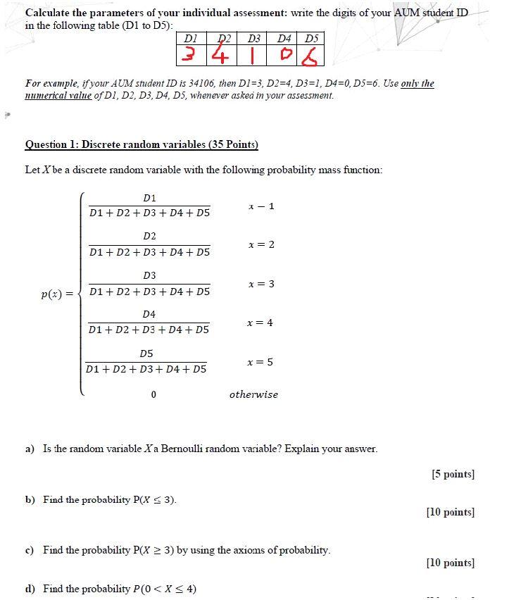 Solved Calculate the parameters of your individual | Chegg.com