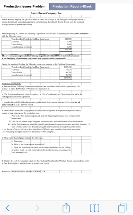 Production issues Problem Production Report-Blank | Chegg.com