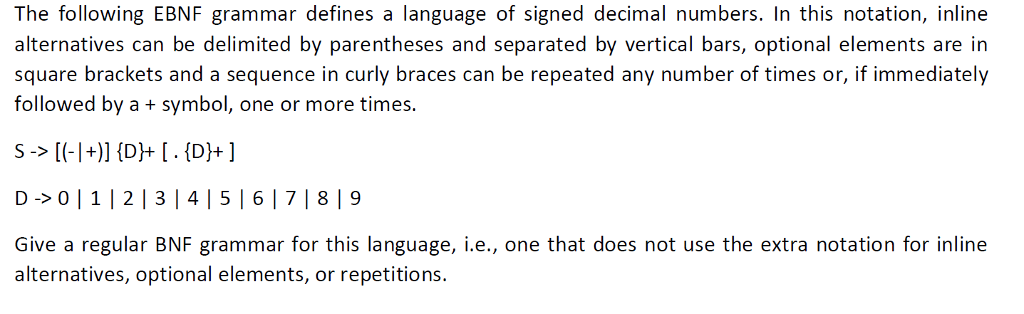 Solved The following EBNF grammar defines a language of | Chegg.com