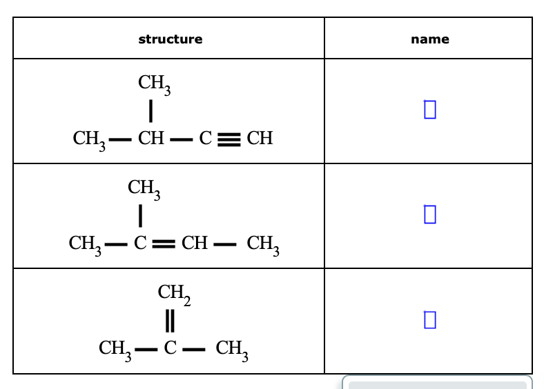 Solved \begin{tabular}{|c|c|} \hline structure & name \\ | Chegg.com