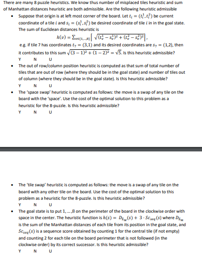 Solved There are many 8 ﻿puzzle heuristics. We know thus | Chegg.com