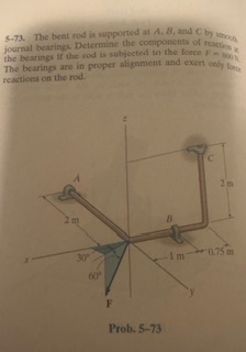 [Solved]: S-73. The beat rod is supported at A,B, and C by