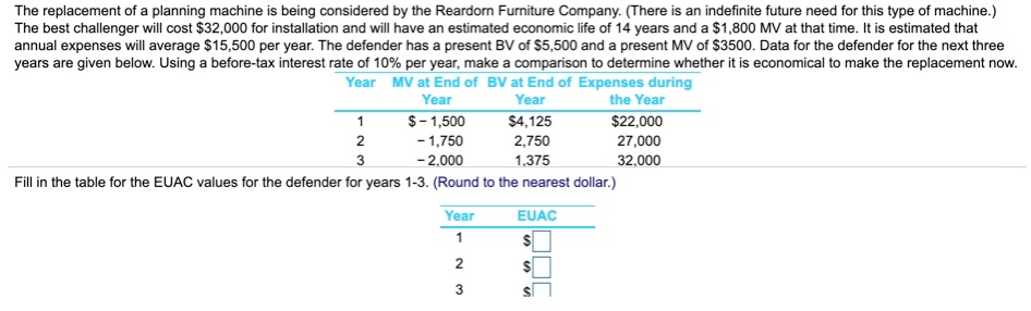 Solved b- The EUAC for the challenger over its useful life | Chegg.com