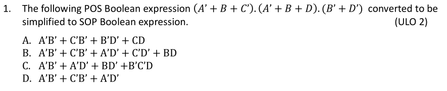 Solved The following POS Boolean expression | Chegg.com