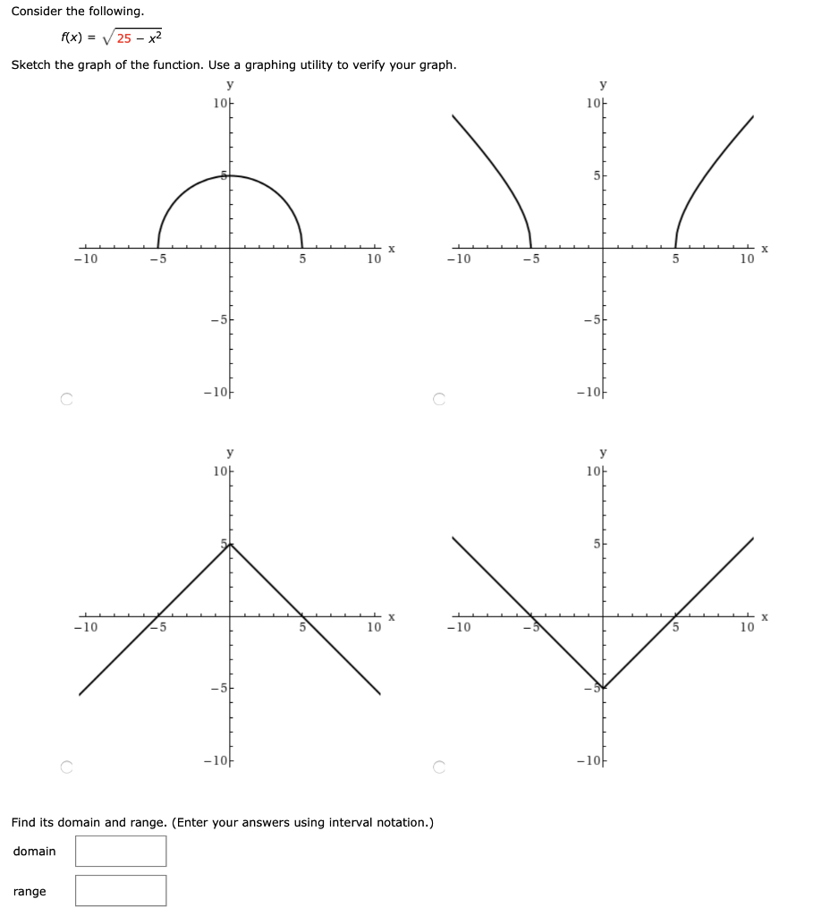Solved Consider the following. f(x) = 25 – x2 Sketch the | Chegg.com