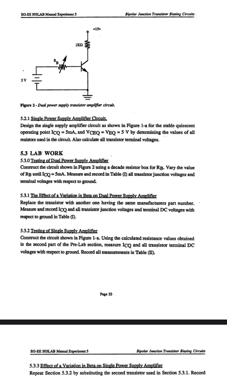 Solved EG EE 303LAB Manual Experiment 5 Bipolar Junction Chegg Solved EG EE 303LAB Manual Experiment 5 Bipolar Junction Chegg