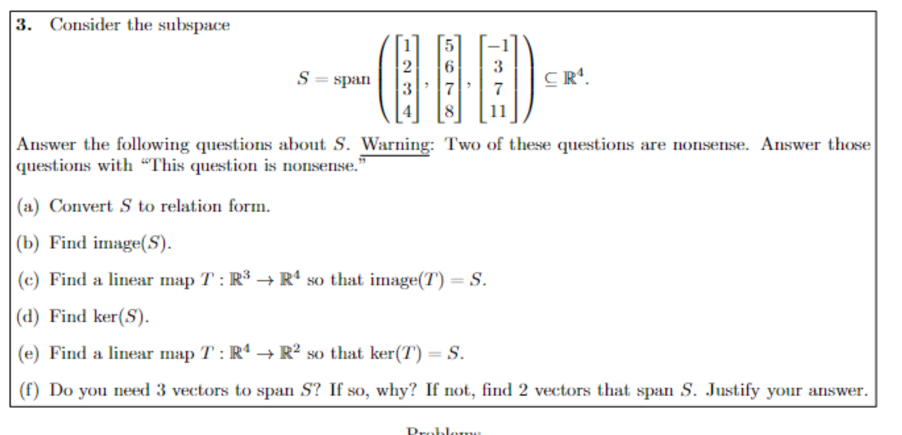 3 Consider The Subspace