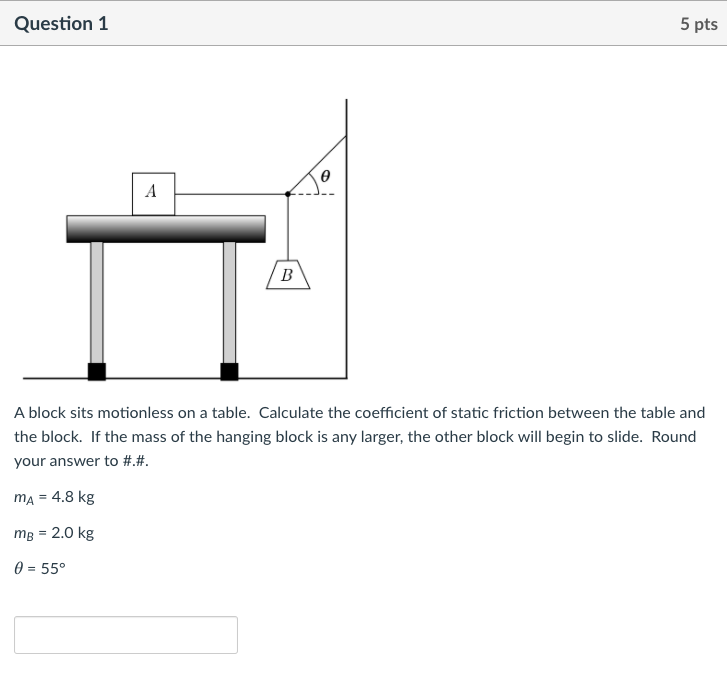 Solved Question 1 5 pts A B A block sits motionless on a | Chegg.com