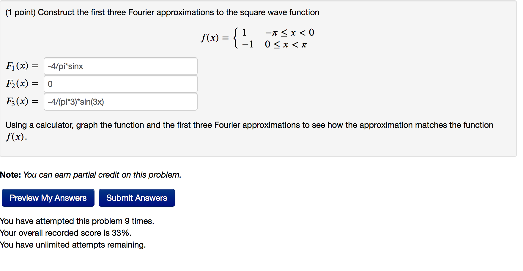 Solved (1 point) Construct the first three Fourier | Chegg.com