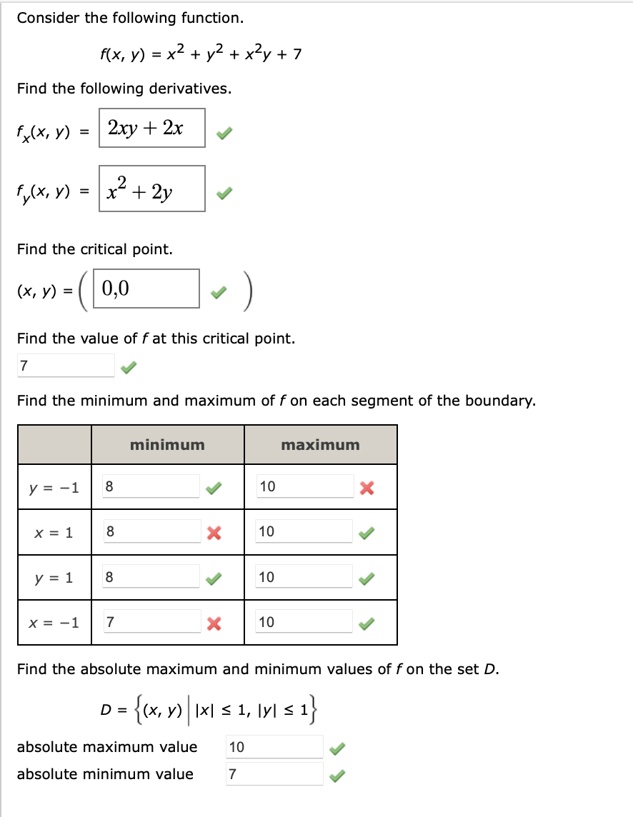 Solved Consider the following function. f(x,y)=x2+y2+x2y+7 | Chegg.com