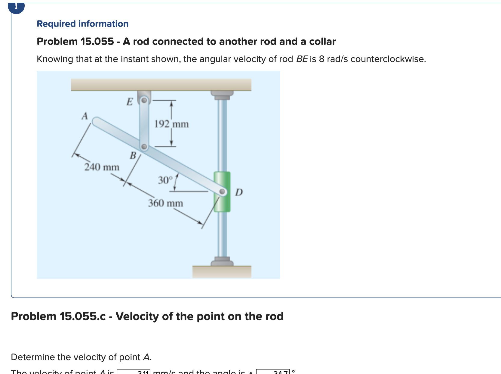 Solved Required informationProblem 15.055 - ﻿A rod connected | Chegg.com