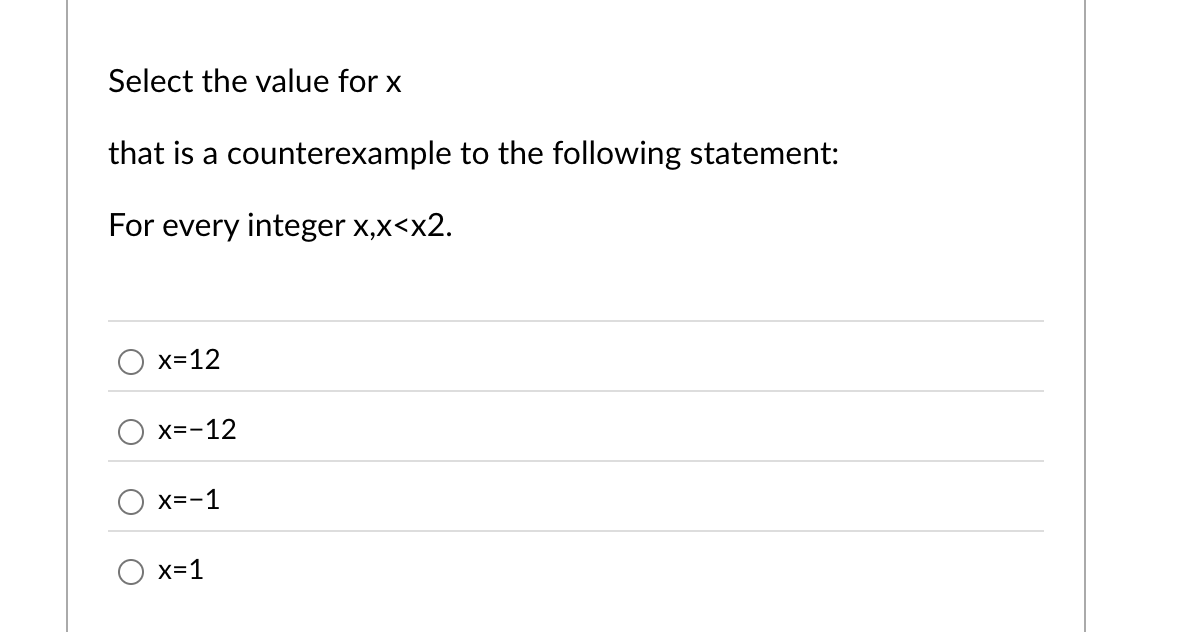 Solved Select the value for xthat is a counterexample to the | Chegg.com