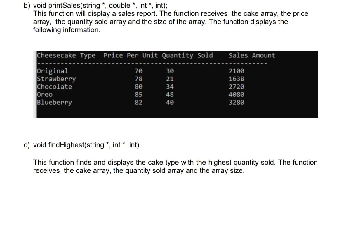Solved void printSales(string *, double *, int *, int); This | Chegg.com