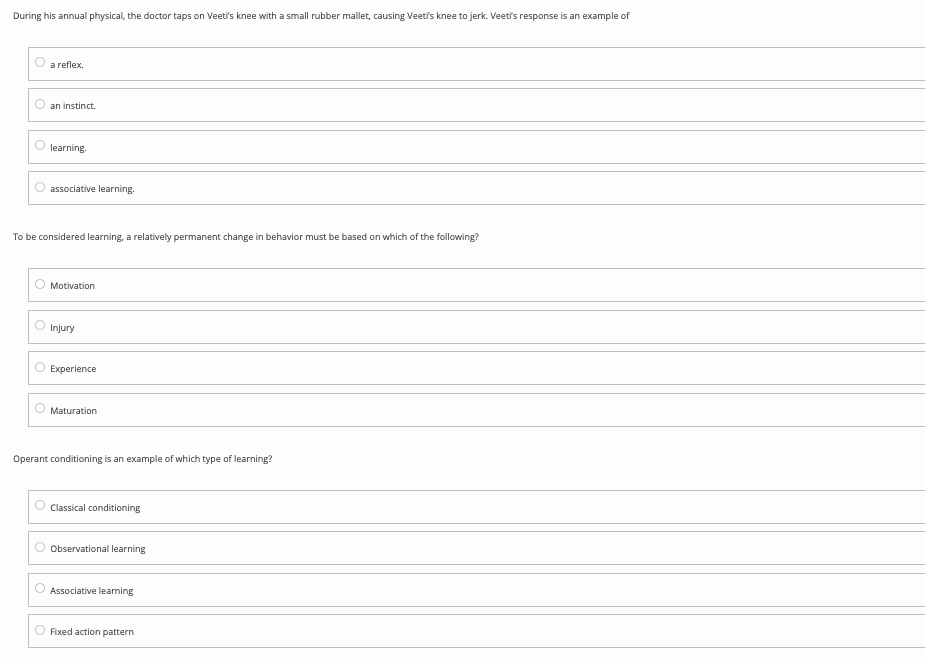Solved a reflex. an instinct. learning. associative | Chegg.com