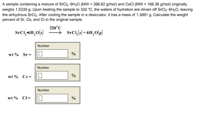 Solved A sample containing a mixture of SrCl2-6H2O (MW = | Chegg.com