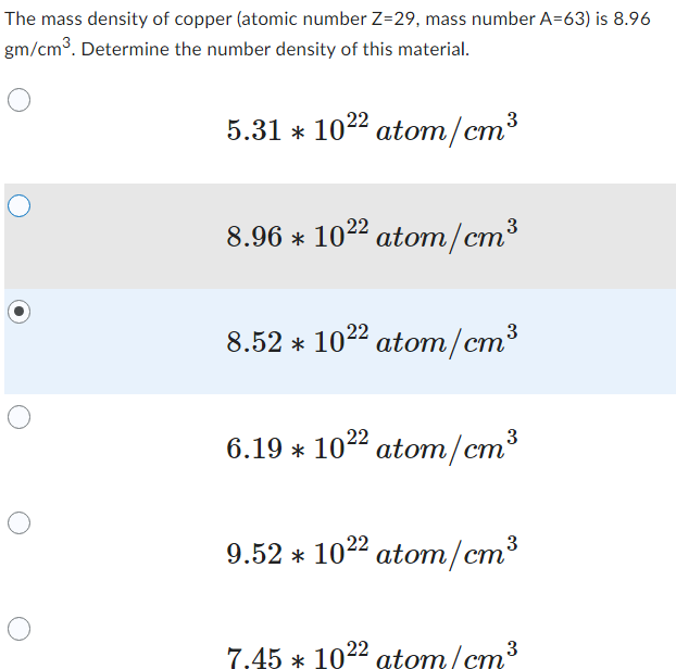 Solved The mass density of copper (atomic number Z=29, mass | Chegg.com