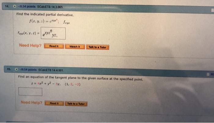 Solved 14. -0.54 points SCalcET8 14.3.065 Find the indicated | Chegg.com