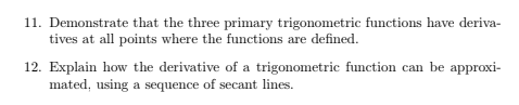 Solved 11. Demonstrate that the three primary trigonometric | Chegg.com