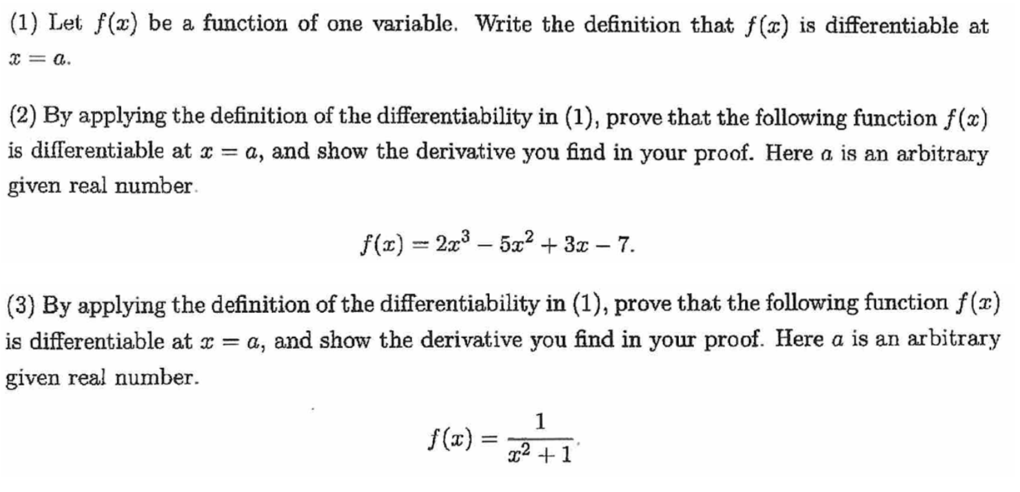 Solved (1) Let \\( f(x) \\) be a function of one variable. | Chegg.com