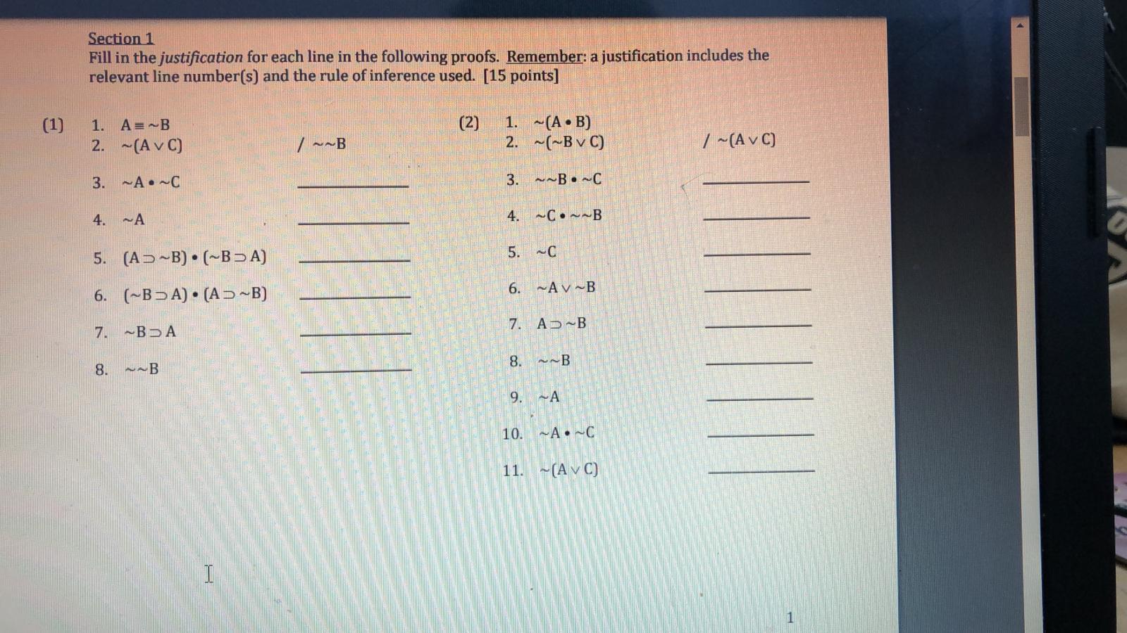 Solved Section 1 Fill in the justification for each line in | Chegg.com