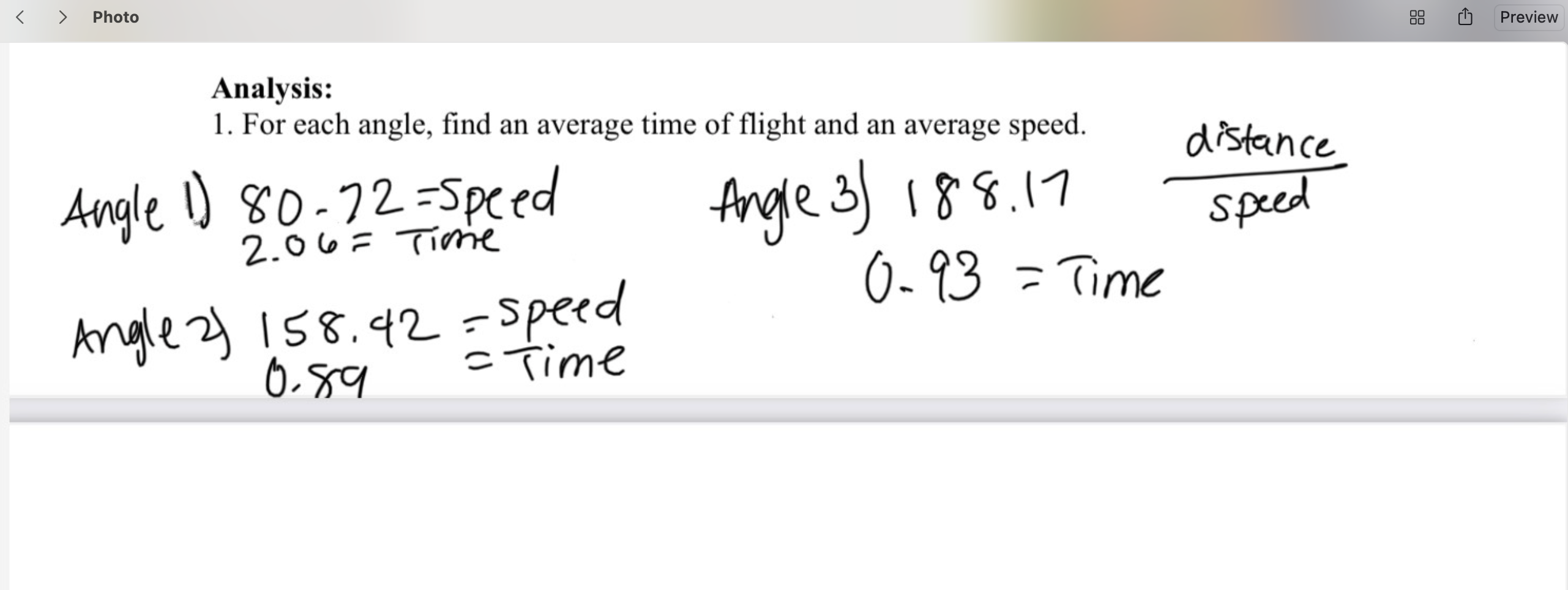 Analysis: 1. For each angle, find an average time of | Chegg.com