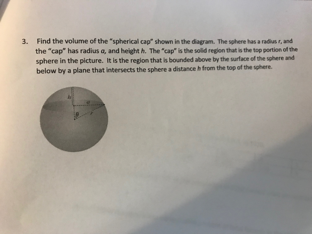 Solved Find the volume of the "spherical cap" shown in the | Chegg.com
