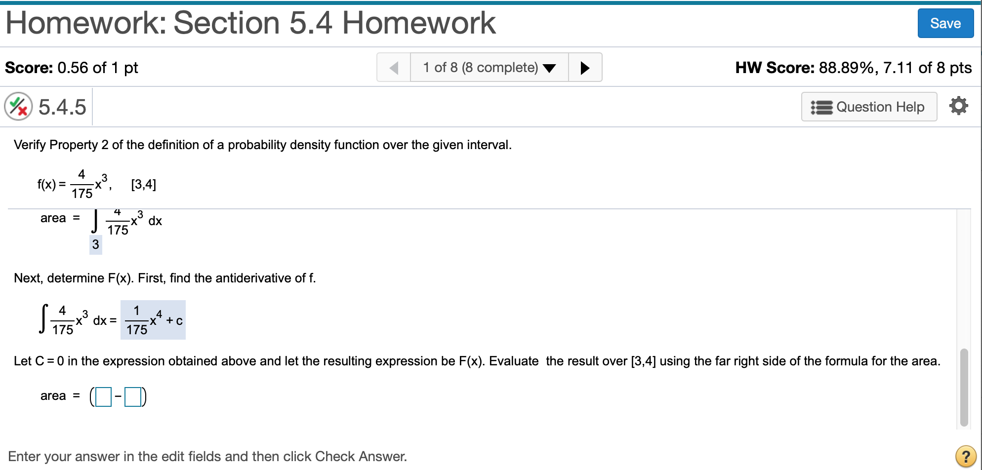 Solved Homework Section 5 4 Homework Save Score 0 56 Of 1