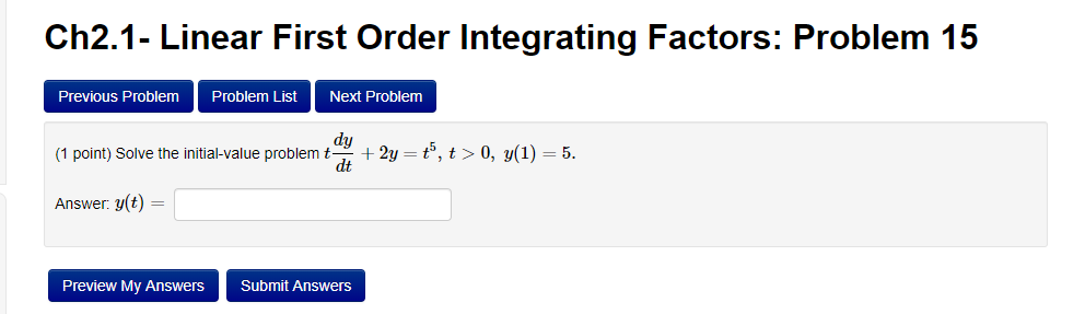 Solved Ch2.1- Linear First Order Integrating Factors: | Chegg.com