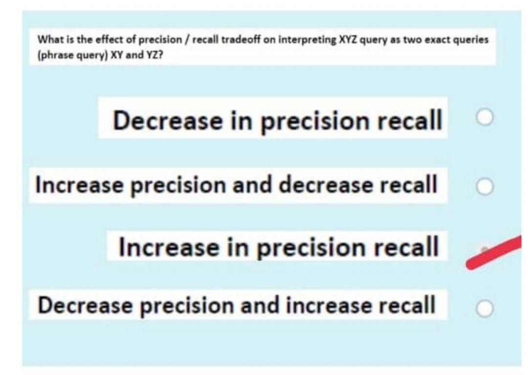 Solved What is the effect of precision / recall tradeoff on | Chegg.com