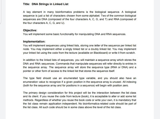 Title: DNA Strings in Linked List A key element in | Chegg.com