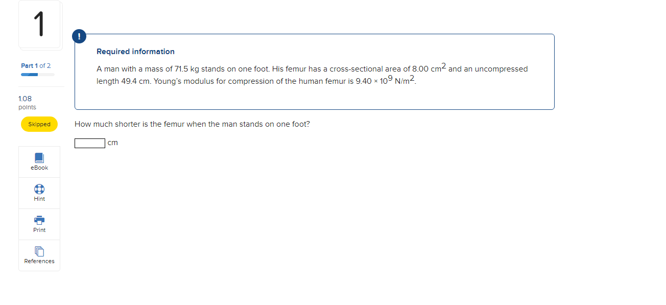 Solved Part 1 of 2 1.08 points Skipped eBook Hint → Print | Chegg.com