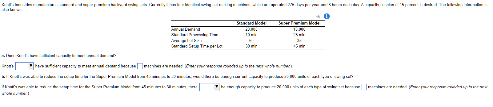 Solved a. Does Knott's have sufficient capacity to meet | Chegg.com