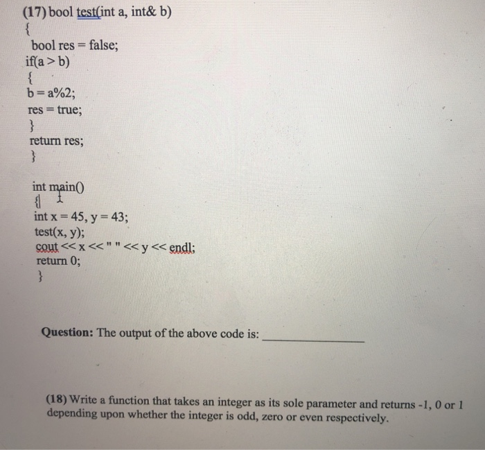Solved 17 Bool Test Int A Intand B Bool Res False Ifa