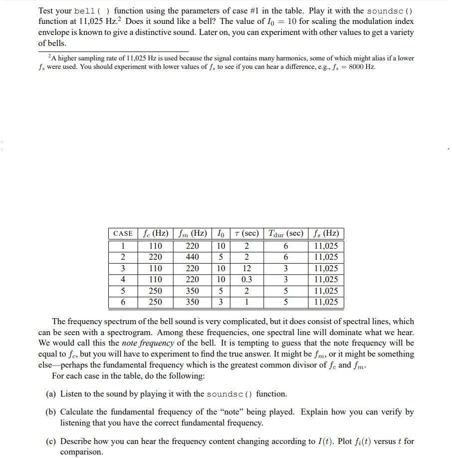 Solved Test your bell () function using the parameters of | Chegg.com