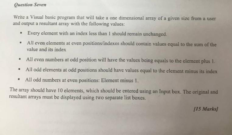 Solved Question Seven Write a Visual basic program that will | Chegg.com