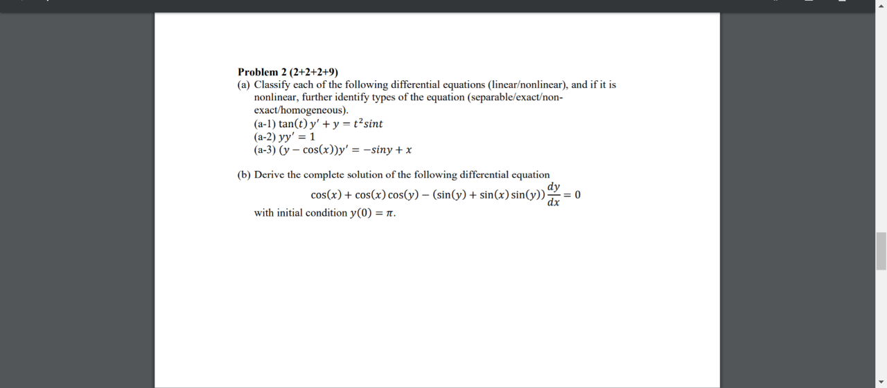 Solved Problem 2 (2+2+2+9) (a) Classify each of the | Chegg.com