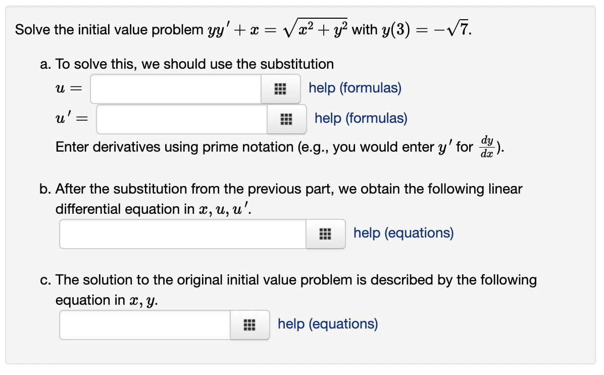 Solved Ive the initial value problem yy′+x=x2+y2 with | Chegg.com