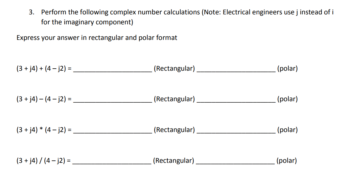 Solved 3. Perform the following complex number calculations | Chegg.com
