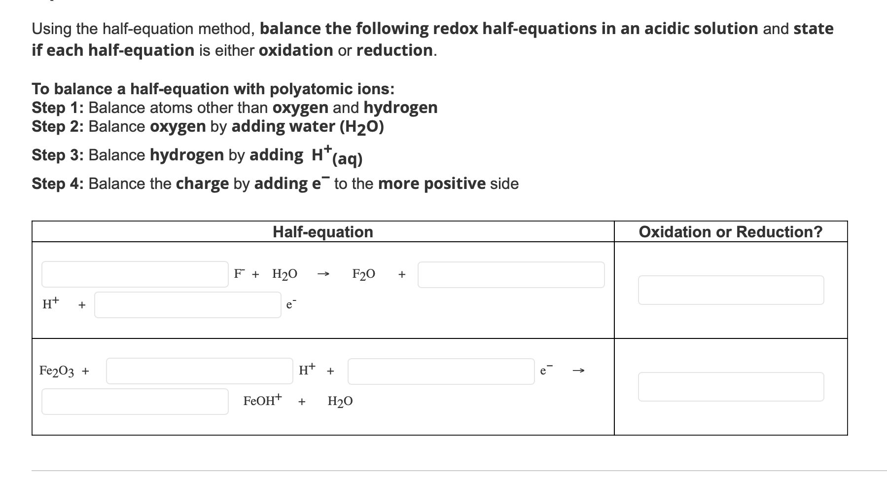 Solved Using the half-equation method, balance the following | Chegg.com
