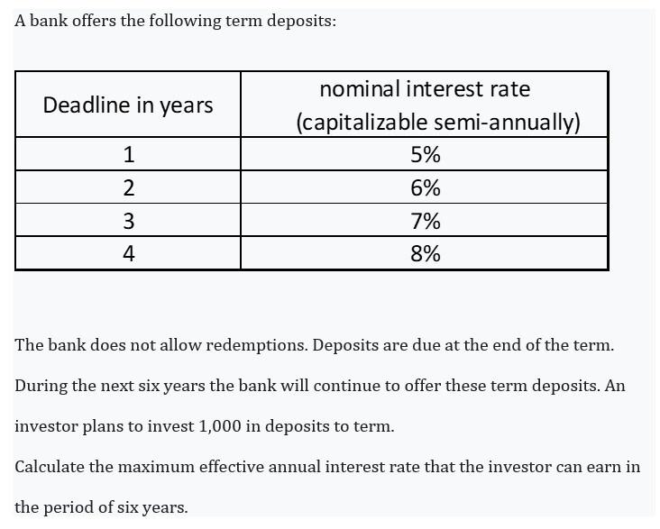 Solved A bank offers the following term deposits: The bank | Chegg.com