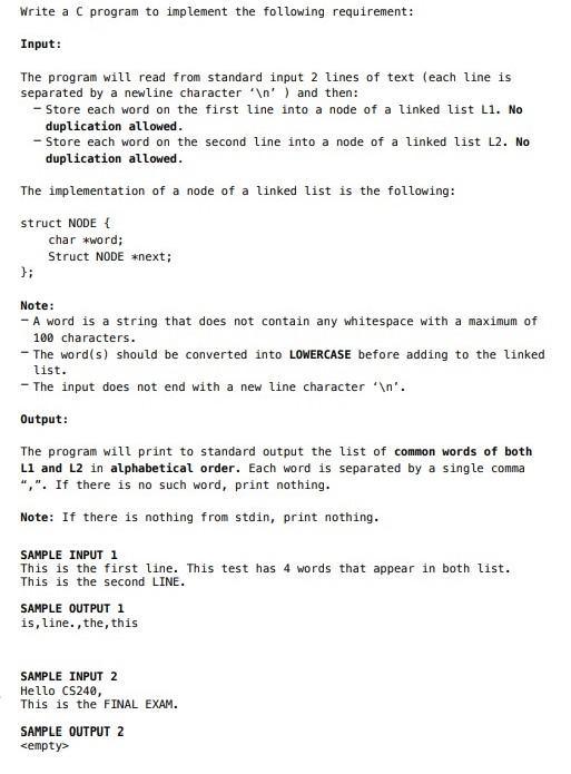 Solved Write a C program to implement the following | Chegg.com