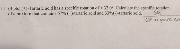 Solved 11. (4 pts) (+)-Tartaric acid has a specific rotation | Chegg.com