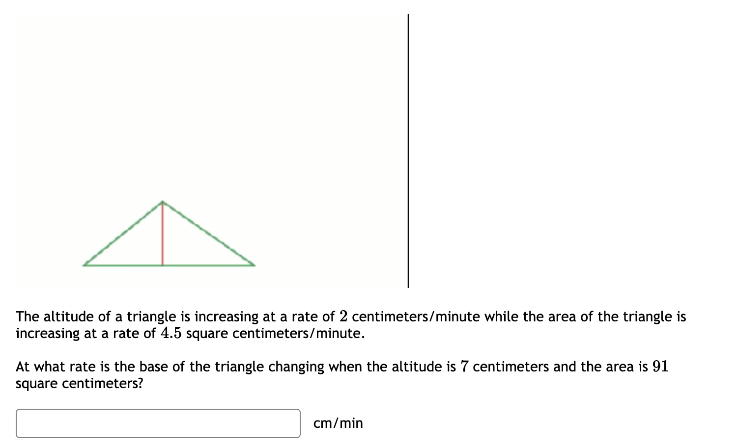 Solved The altitude of a triangle is increasing at a rate of | Chegg.com
