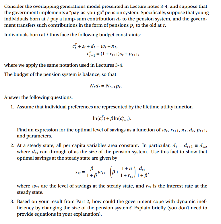Solved Consider the overlapping generations model presented | Chegg.com