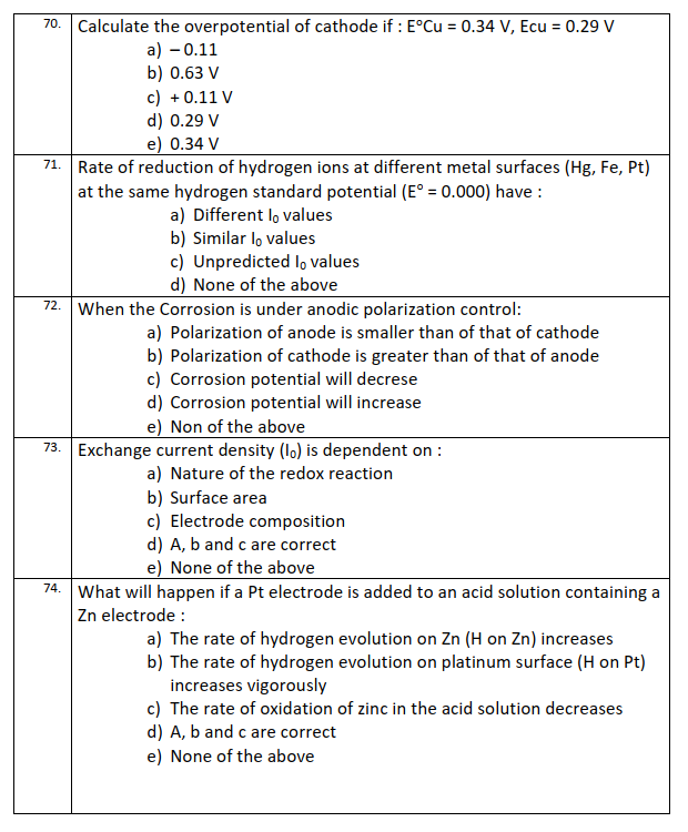 Solved 70. Calculate the overpotential of cathode if: E°Cu = | Chegg.com