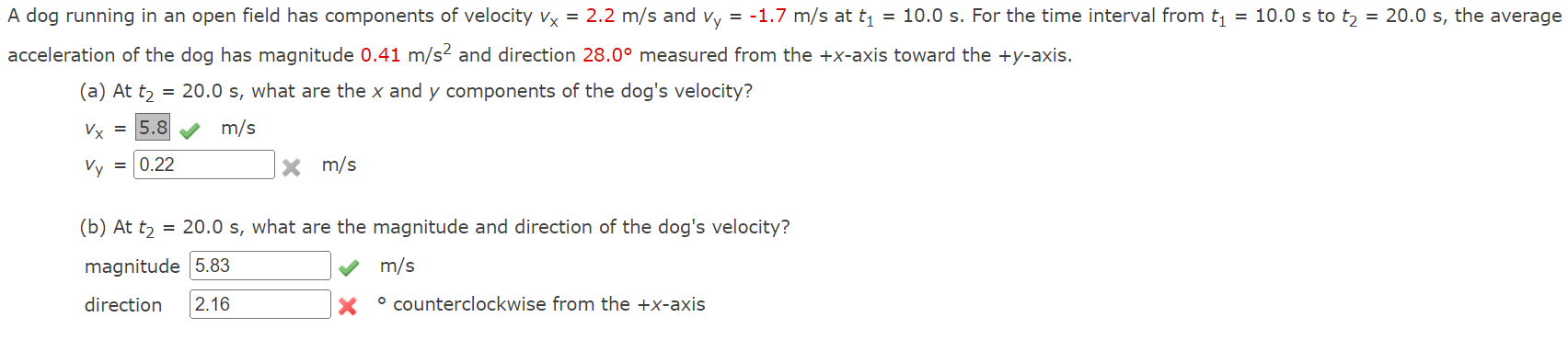 Solved A dog running in an open field has components of | Chegg.com