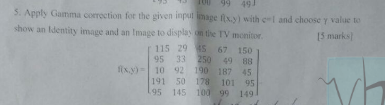 Solved 5. Apply Gamma correction for the given input image | Chegg.com