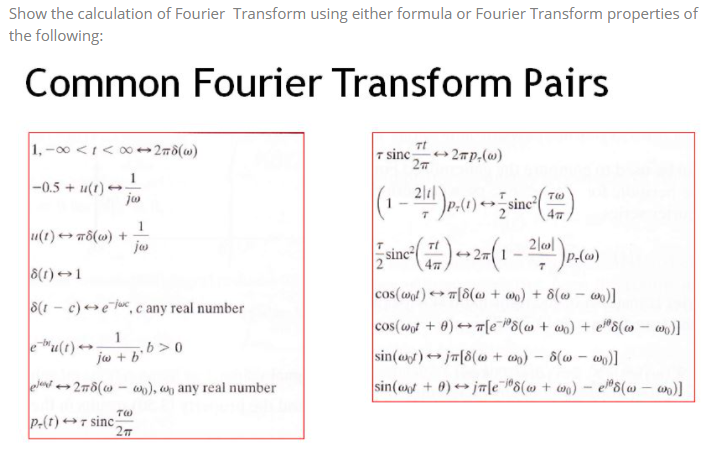 Solved Show the calculation of Fourier Transform using | Chegg.com