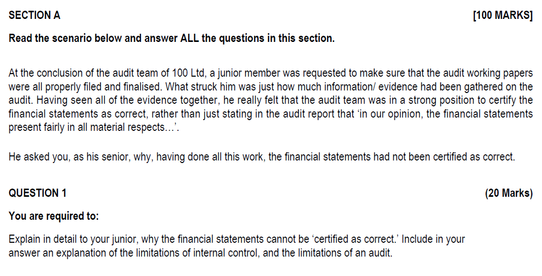 Solved SECTION A[100 ﻿MARKS]Read the scenario below and | Chegg.com