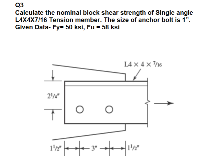 Solved Q3 Calculate the nominal block shear strength of | Chegg.com